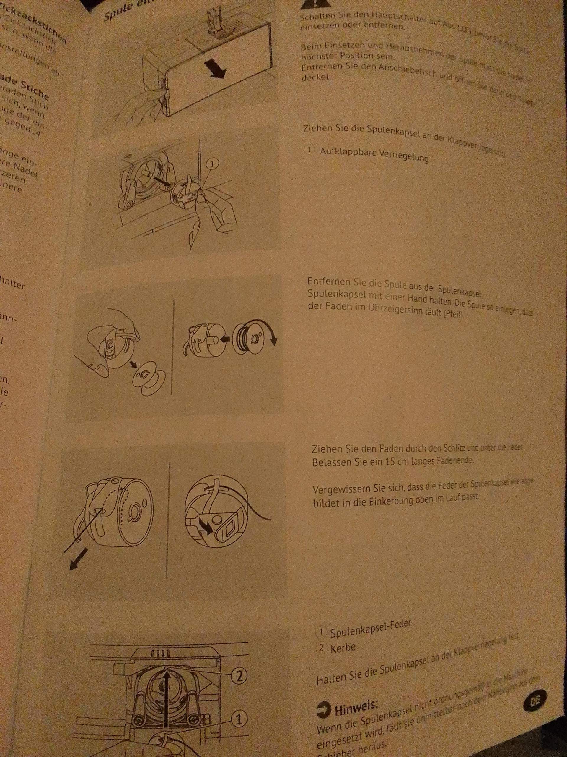 Hilfe Nähmaschine! Spule richtig einlegen. Checke es trotz Anleitung ...