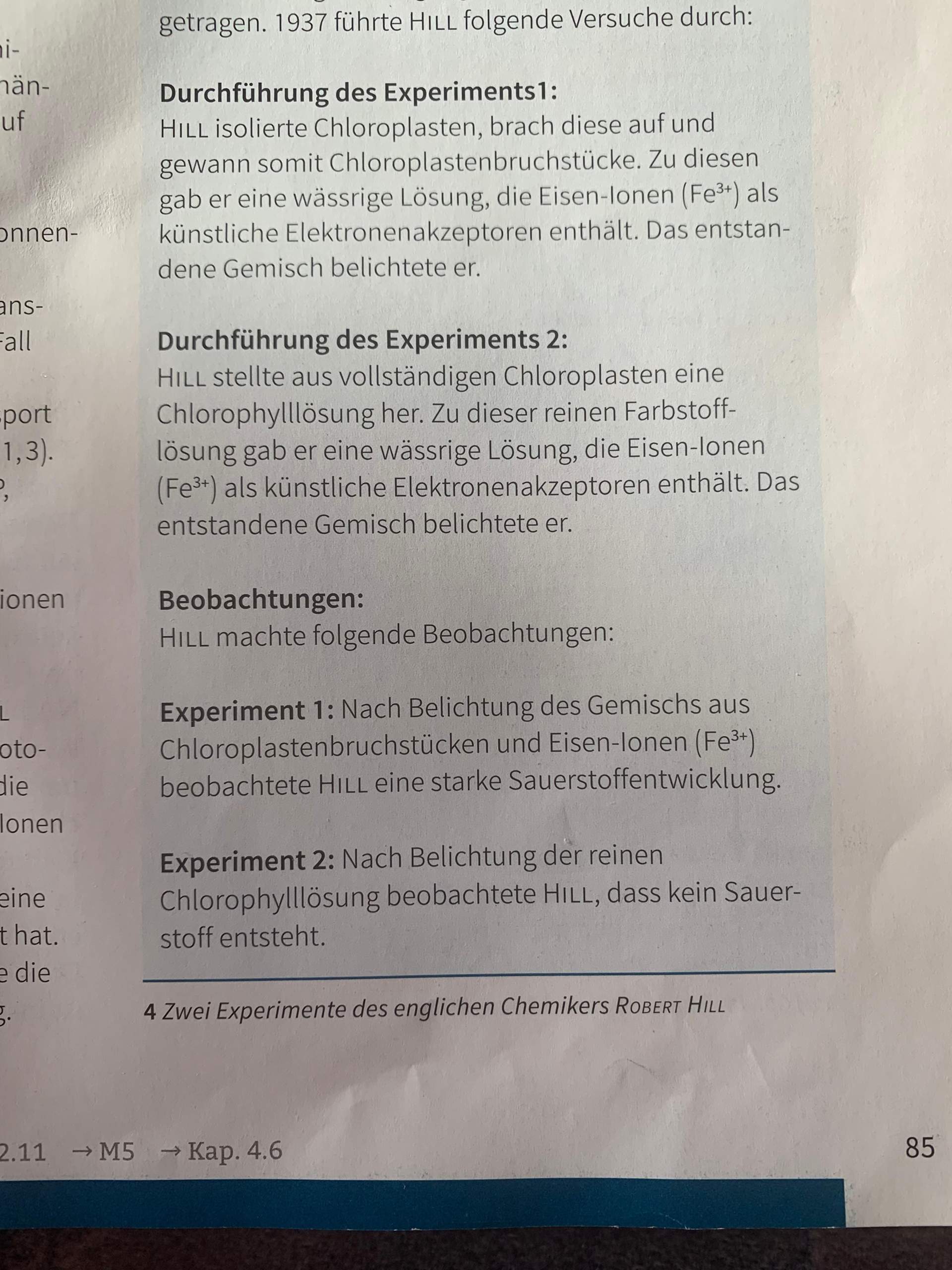 Hill Experiment? (Biologie, Bio, Sauerstoff)