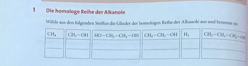 Homologe Reihe der Alkanole? (Chemie)