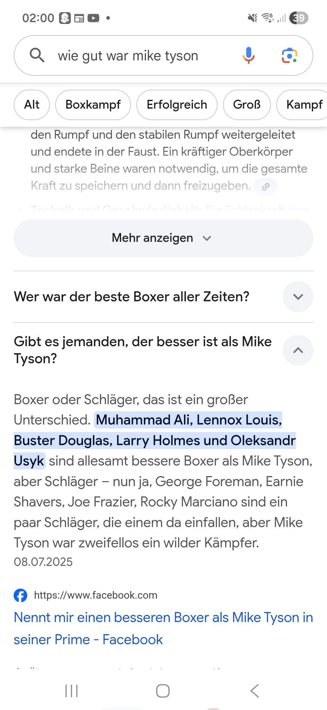 Ich bin immer davon ausgegangen das mike tyson der beste boxer aller zeiten war und das ihm ...