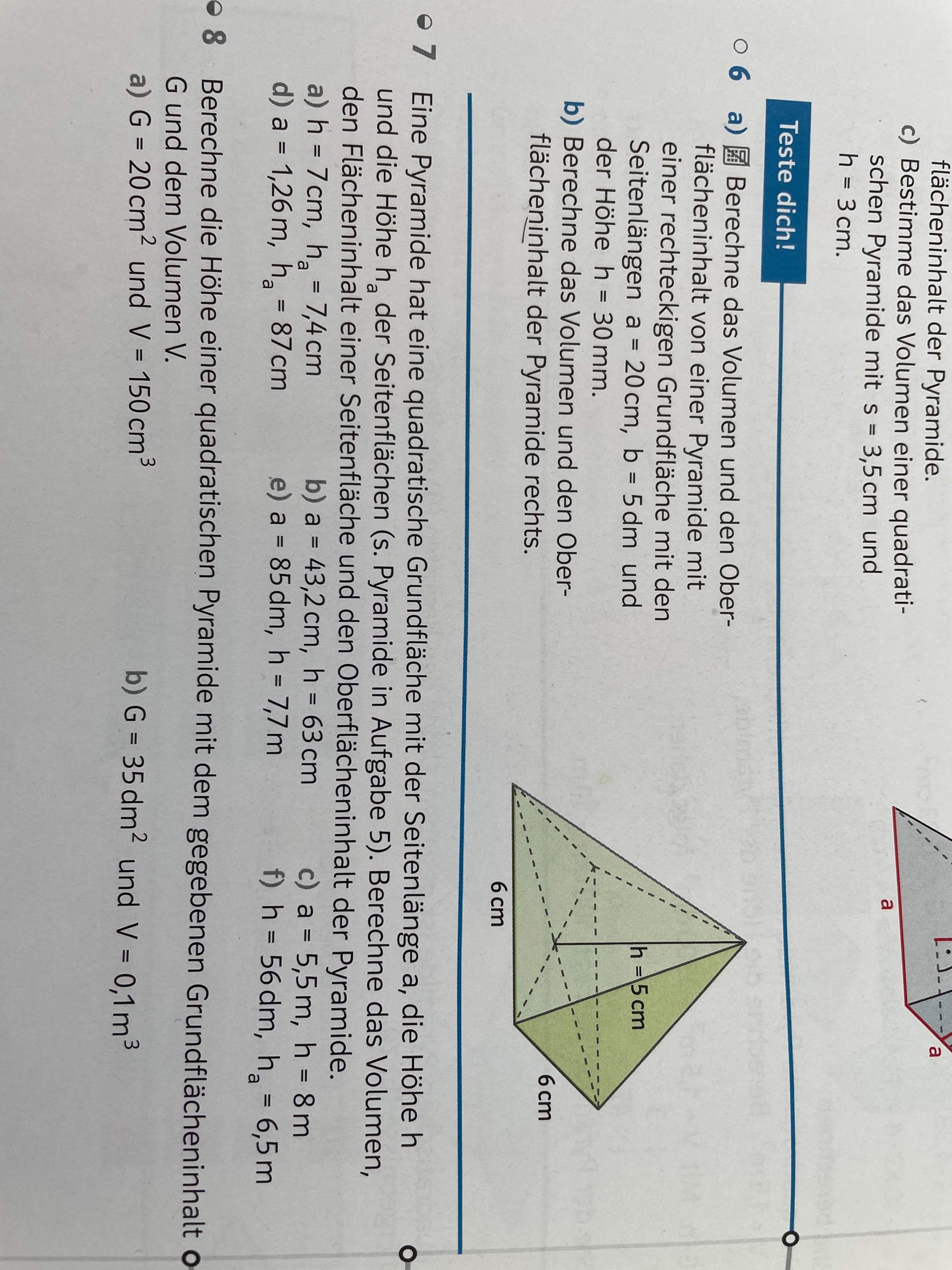Ich bräuchte Hilfe bei einer Mathe Aufgabe wo es um Pyramiden geht ...