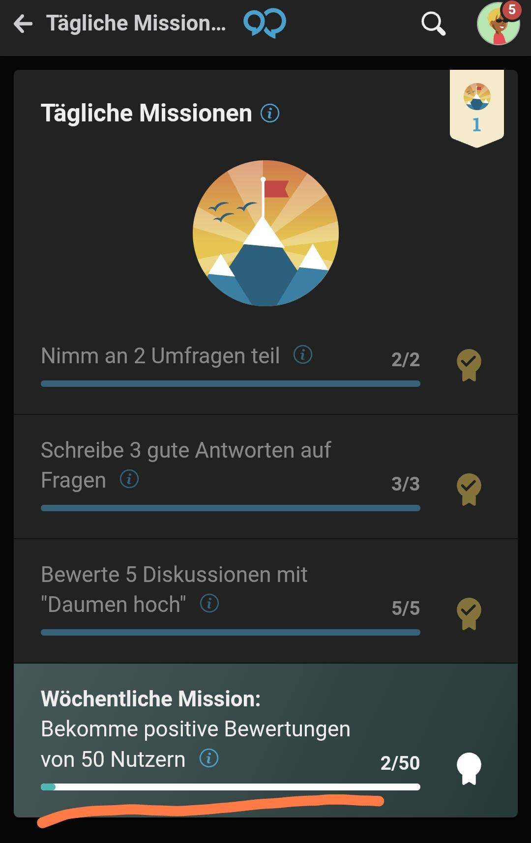 Ich habe eine Frage zu meiner wöchentlichen Mission: Brauche ich 50 ...