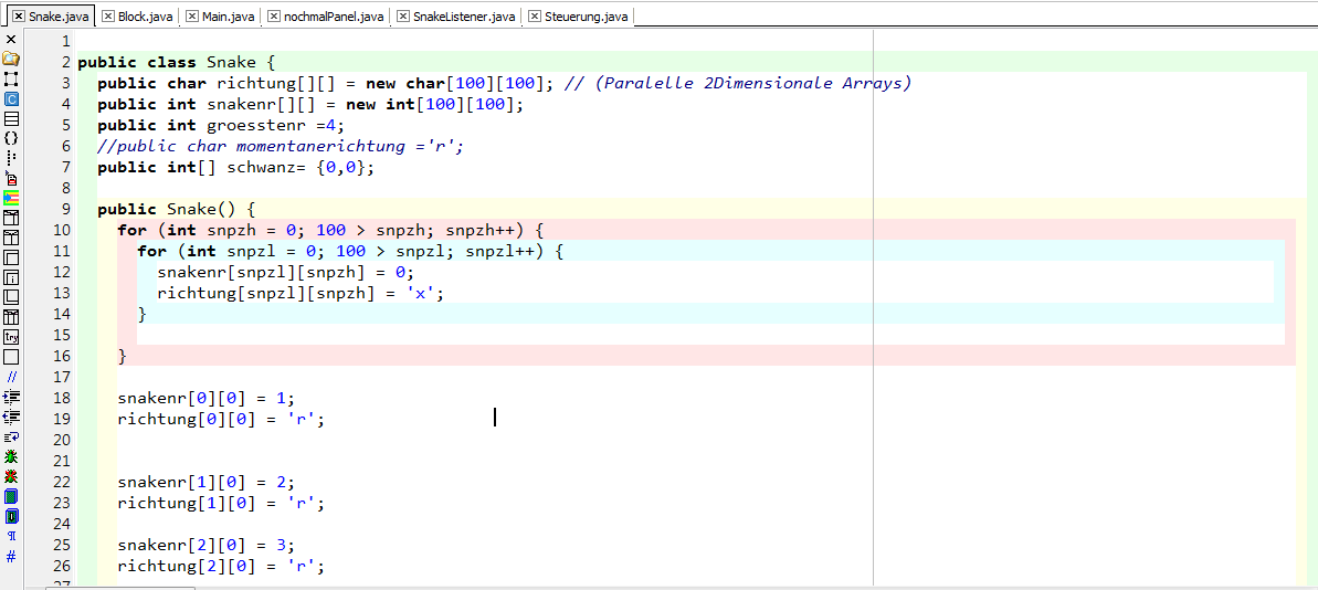 Ich muss für die Schule Snake programmieren und habe bis jetzt diesen ...