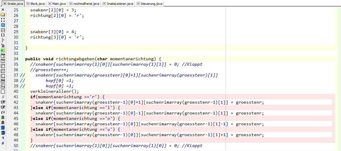Ich muss für die Schule Snake programmieren und habe bis jetzt diesen ...