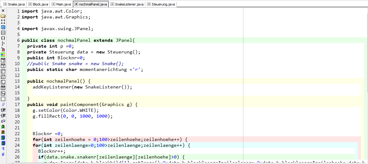 Ich muss für die Schule Snake programmieren und habe bis jetzt diesen ...