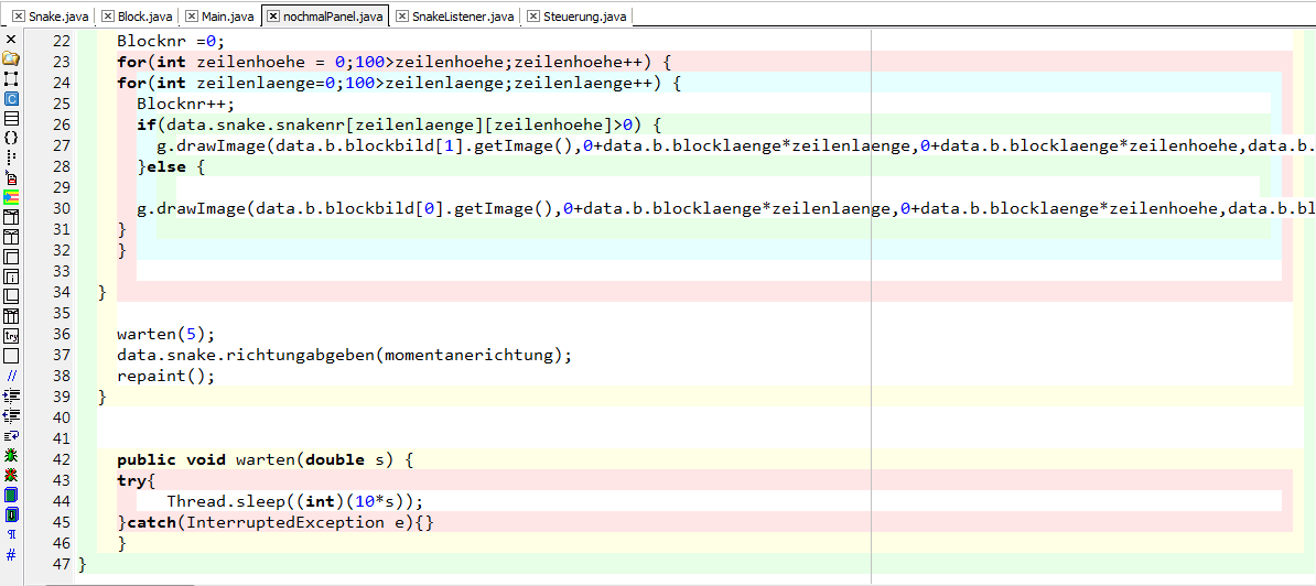 Ich muss für die Schule Snake programmieren und habe bis jetzt diesen ...