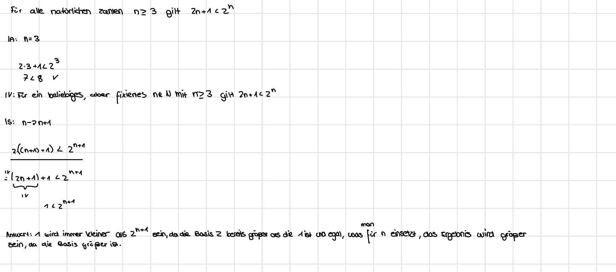 Induktionen mit Ungleichung? (rechnen, Gleichungen, Mathematiker)