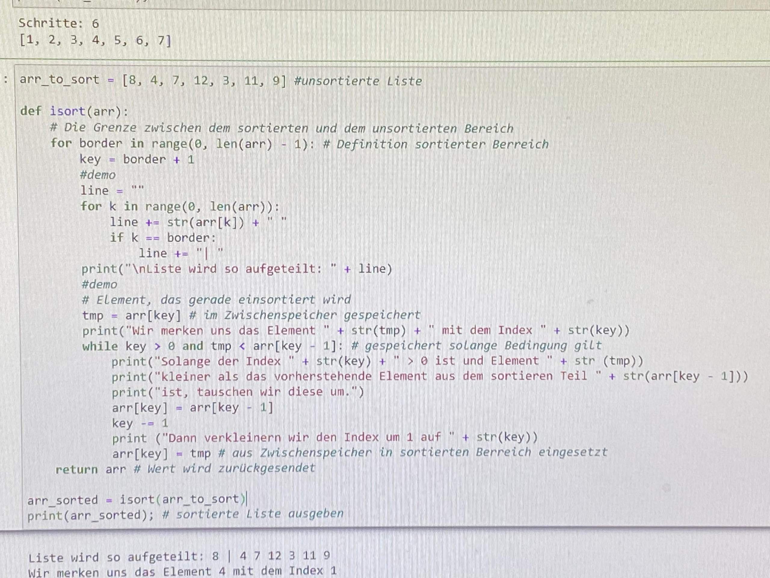 Insertion Sort Python Computer Programmieren Informatik 5297