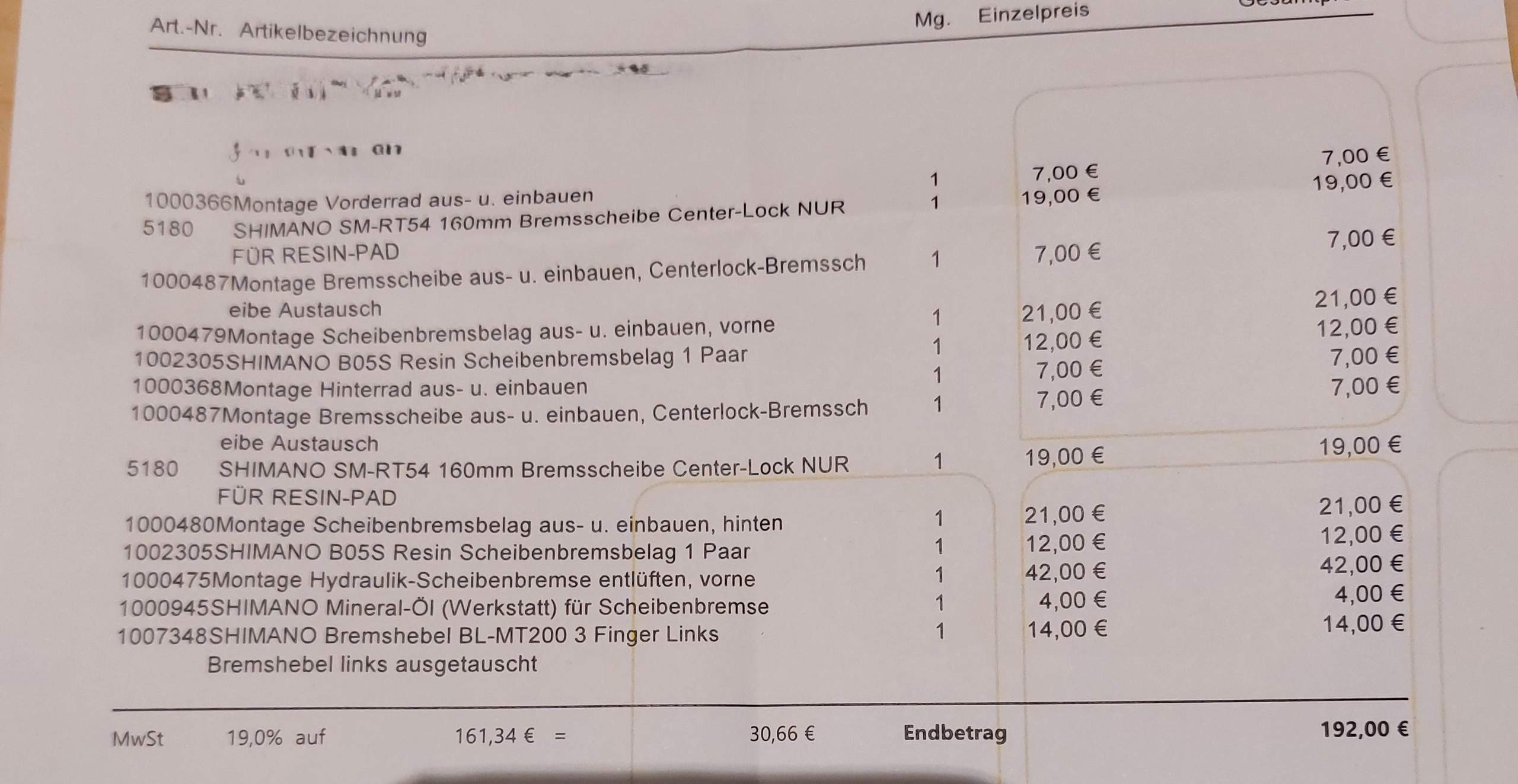 Ist das ein normaler Preis? (Reparatur, Fahrrad, Rechnung)