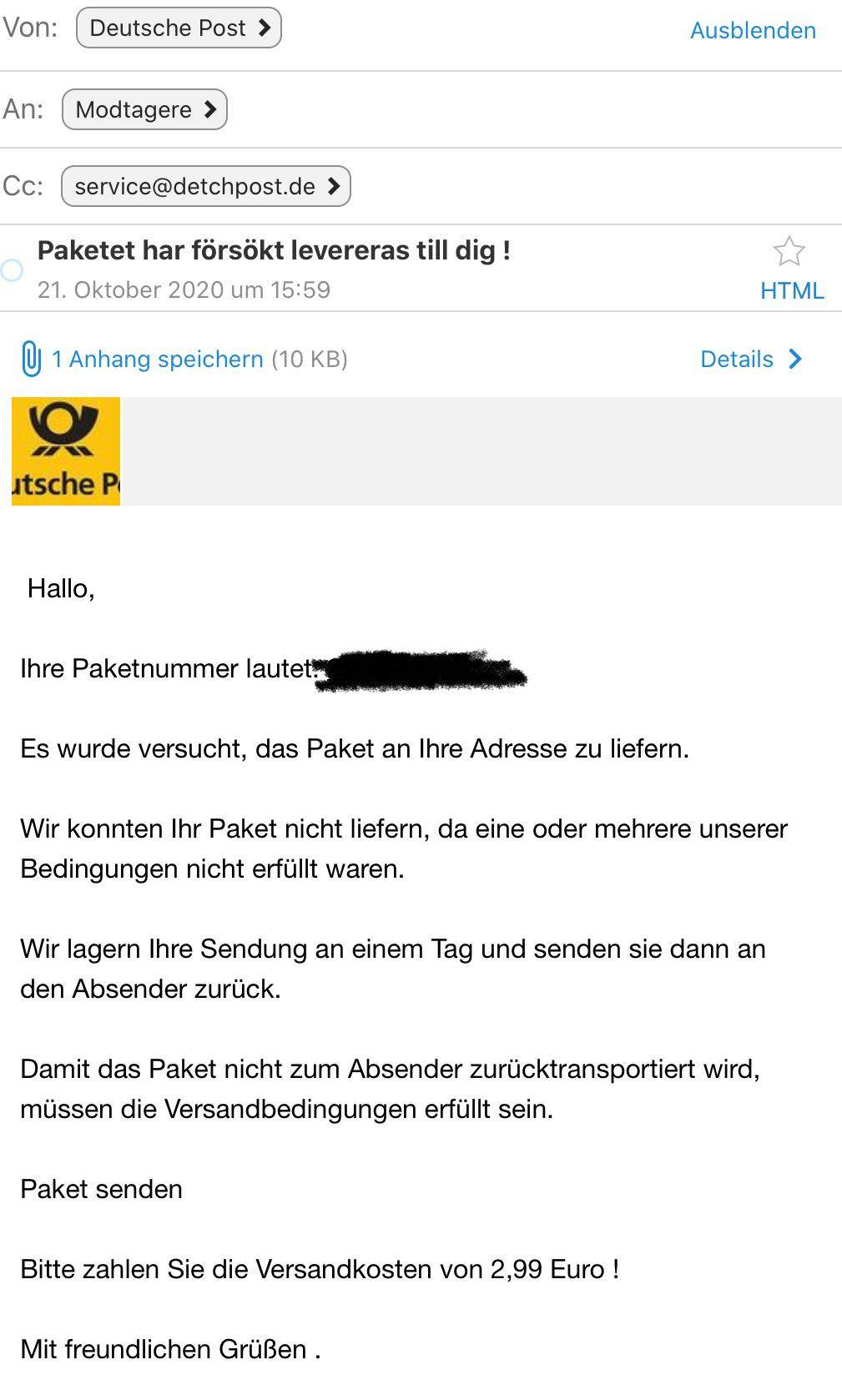 Ist diese E-Mail von der deutschen Post echt? (Deutsche Post, Spam ...