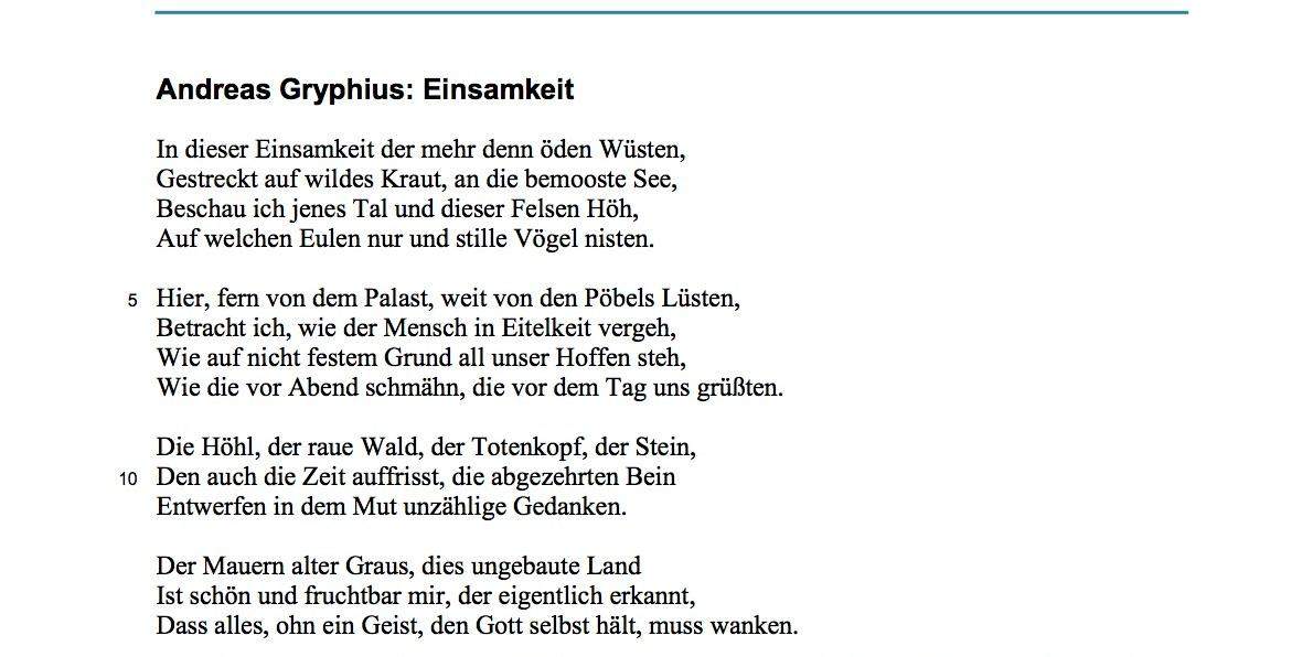Ist diese Gedichtsinterpretation gut zum Sonett Einsamkeit von Andreas ...