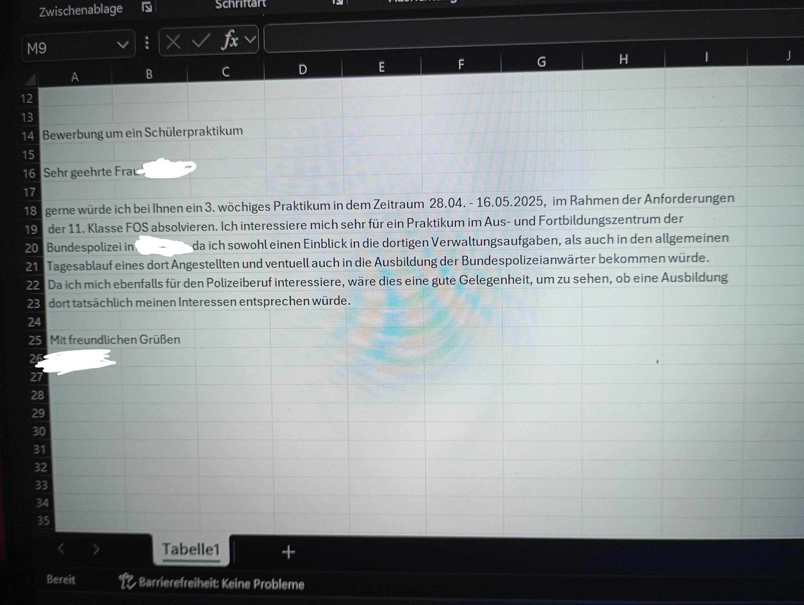 Ist dieses Anschreiben okay? (Computer, E-Mail, Schülerpraktikum)