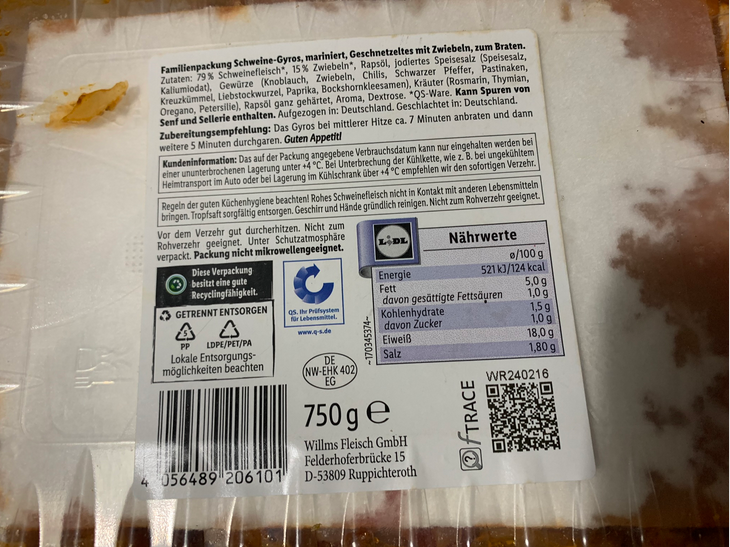 Ist es möglich, dass mariniertes Schweinefleisch nur 124 kcal/100g hat ...