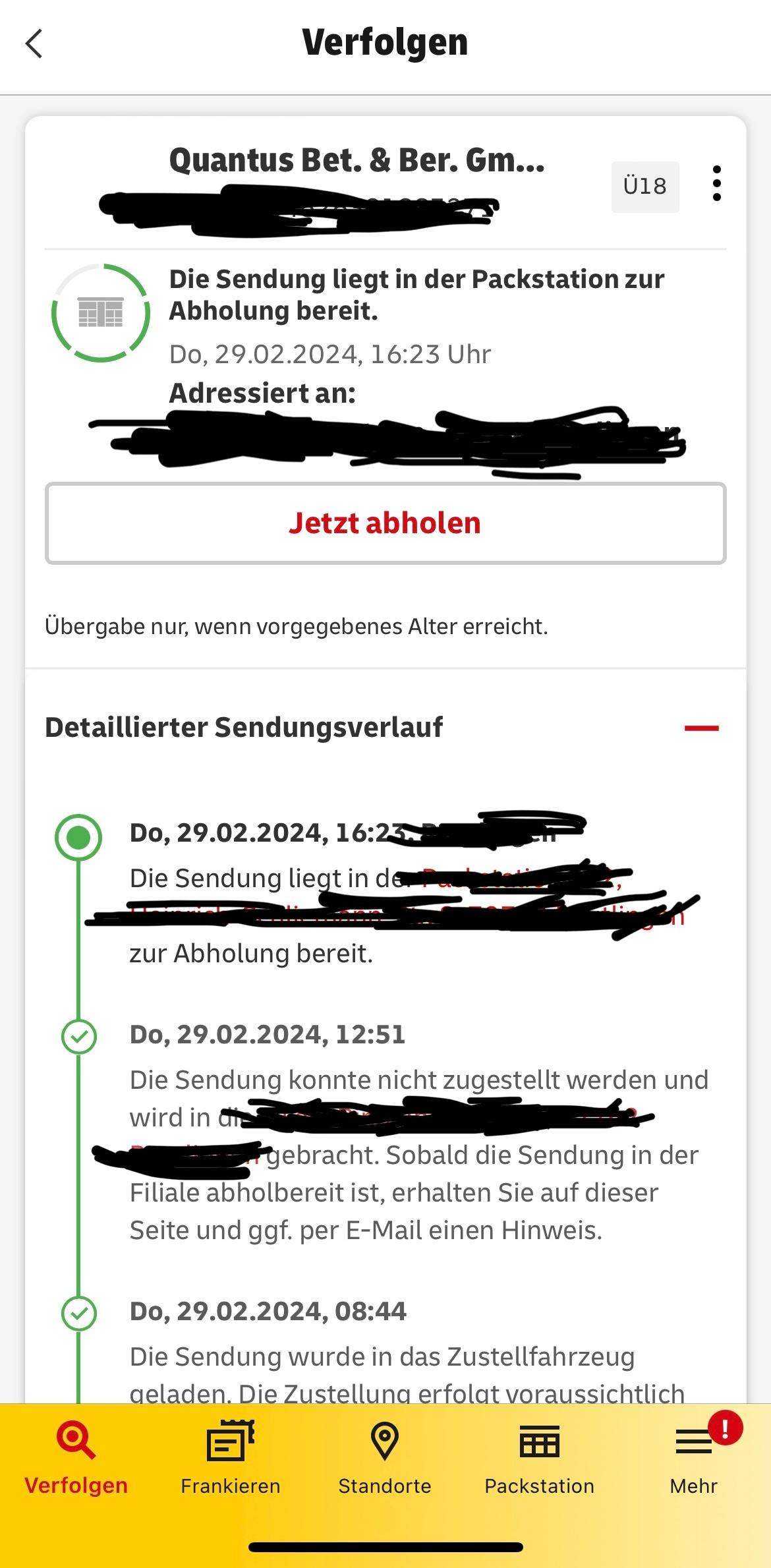 Ist mein Paket jetzt an die Packstation oder an die Filliale ...