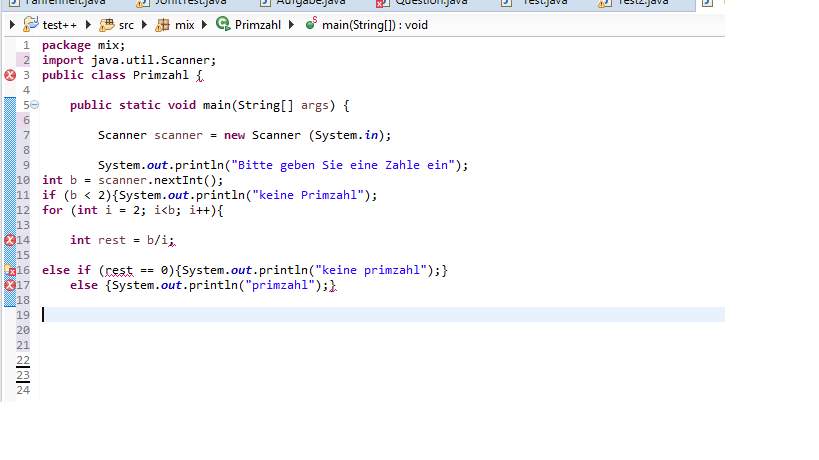 Java - Primzahlen Code Fehler? (programmieren, Informatik)