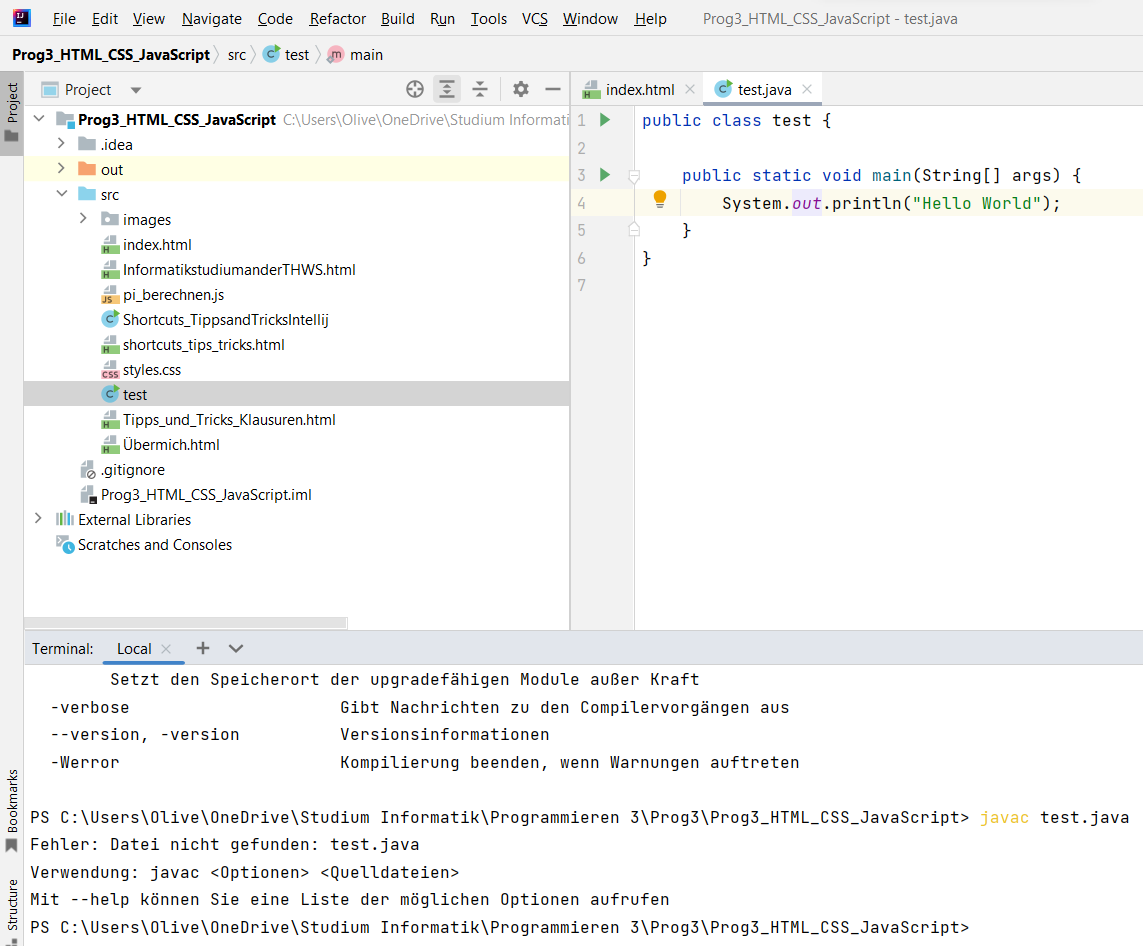 Java Datei im Terminal ausführen in Intellij? (programmieren, Programmiersprache, IntelliJ IDEA)