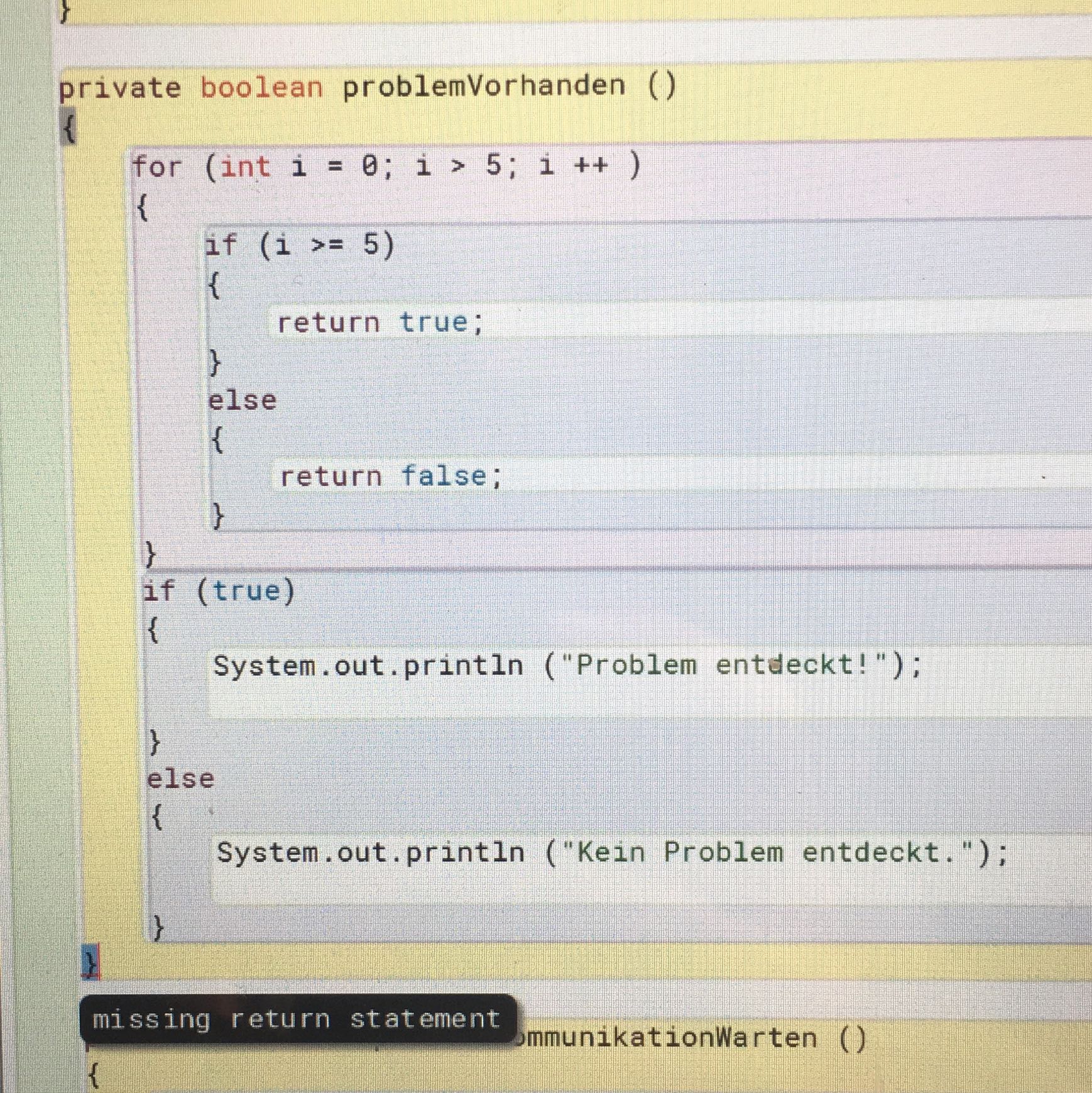 Java Fehlermeldung „missing Return Statement“ Computer Informatik 5045