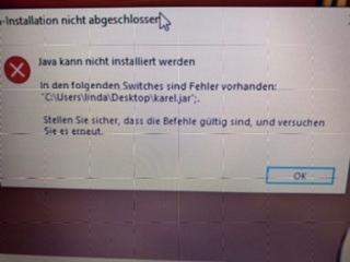 Java kann nicht installiert werden In den folgenden Switches sind ...