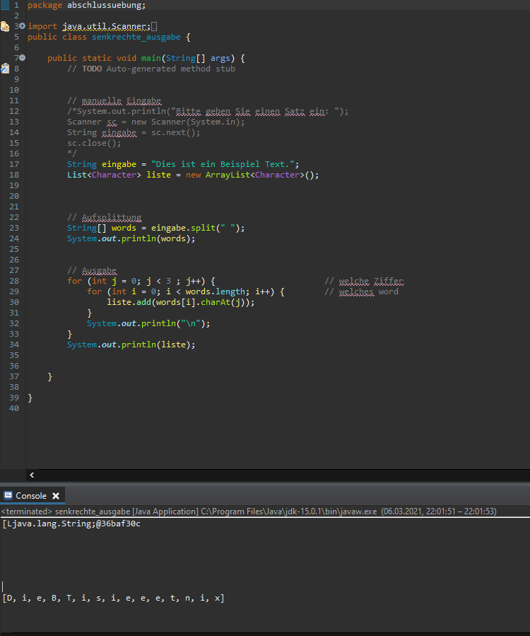 Java Progamm - String split und senkrecht ausgeben? (Computer ...
