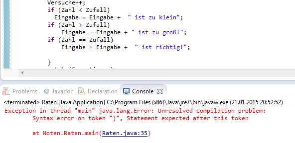 Java (programmierungsfehler) (programmieren, Fehlermeldung, Eclipse)