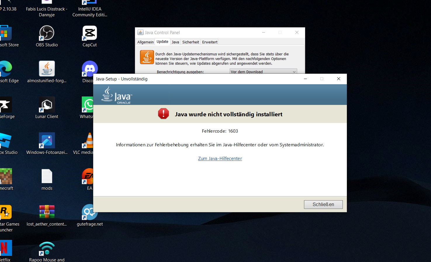 Java update fehler? (PC, Computerspiele, Minecraft)