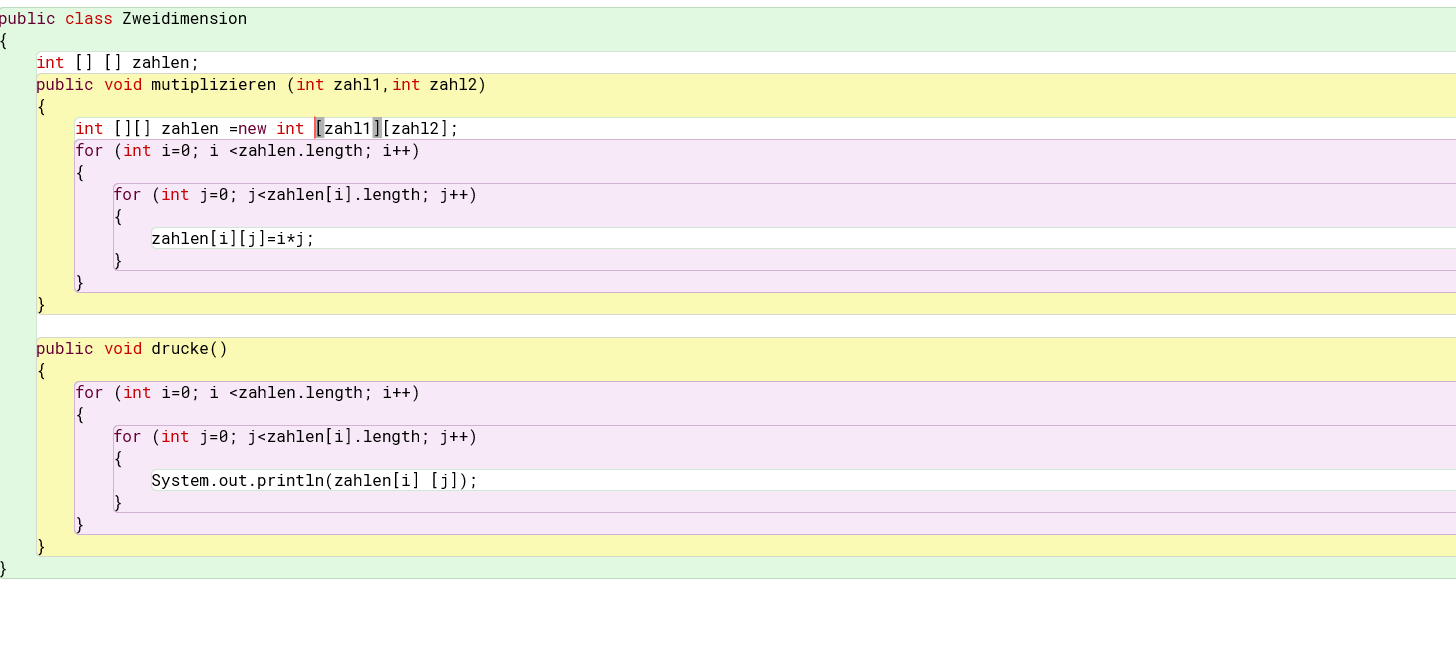 Java Zweidimensionale Tabelle erstellen? (BlueJ)