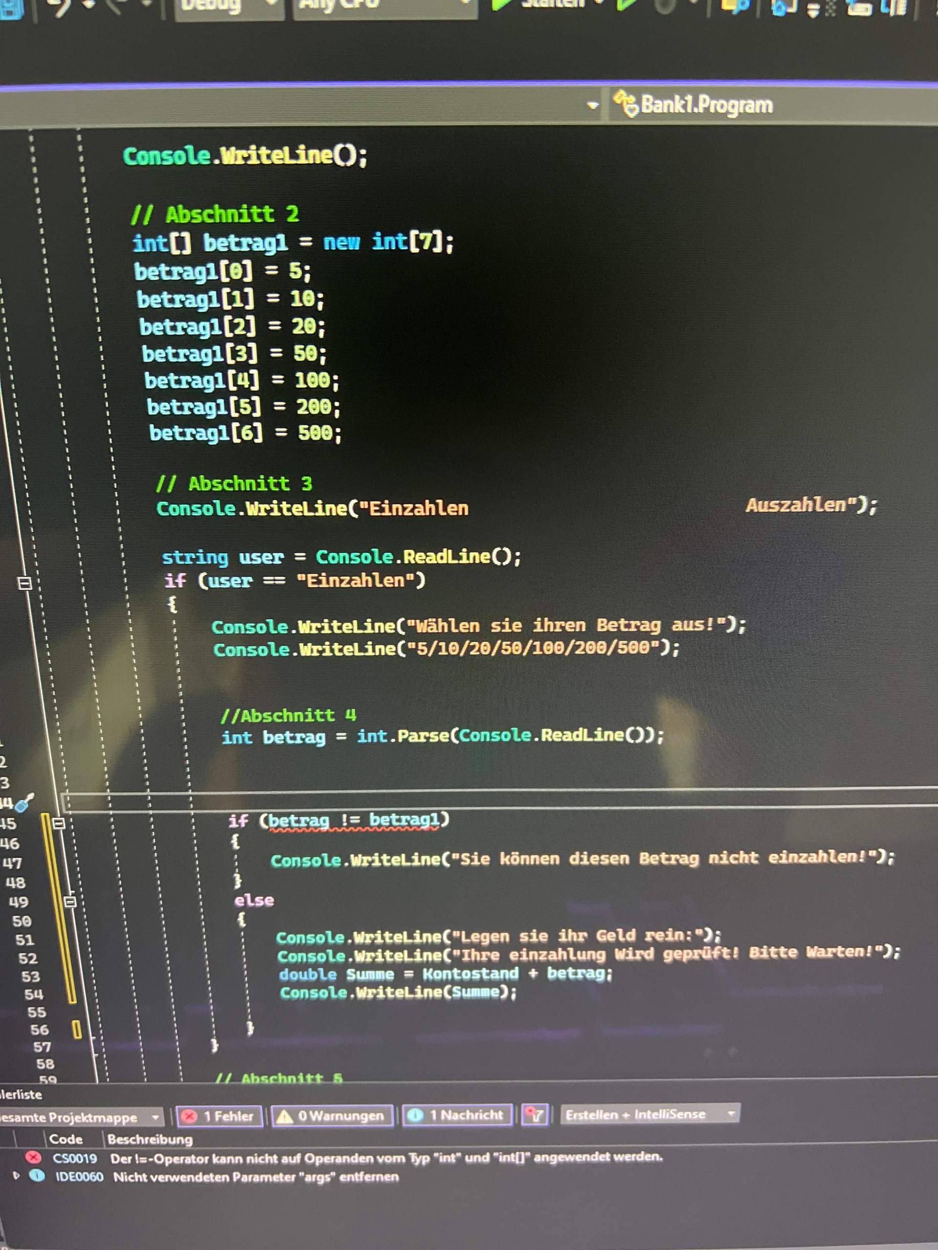 Kann ich bei einer if abfrage gleich mehrere Werte abfragen? (Programmiersprache, C Sharp, Array)
