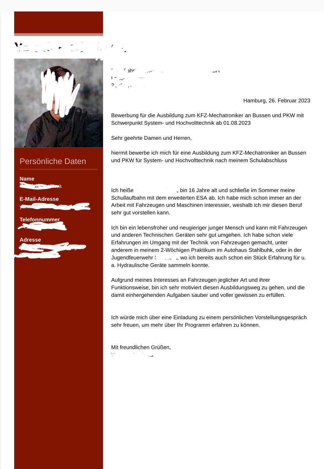 Kann ich dieses Anschreiben so abschicken? (Ausbildung)
