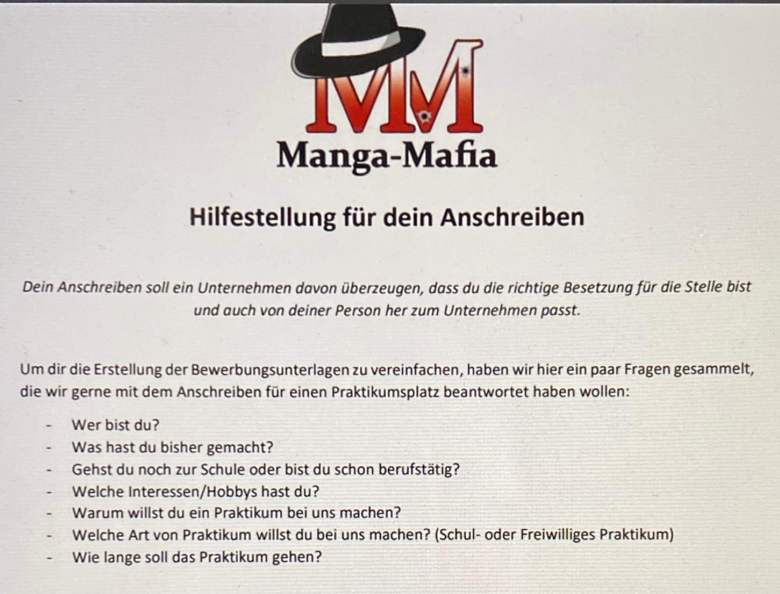 Kann jmd meine Bewerbung für Manga Laden Praktikum kontrollieren ...