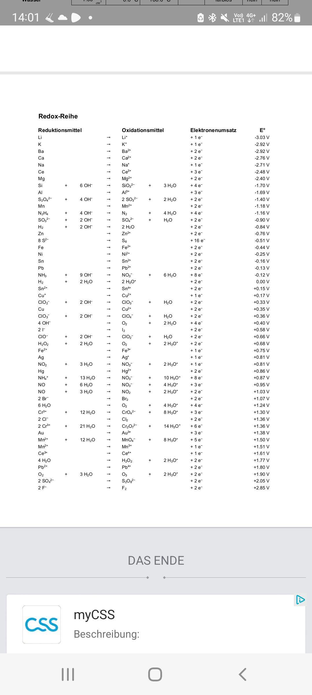 Kann man aus der Redoxreihe die Bindungsenergie berrechnen oder braucht man dazu eine andere ...