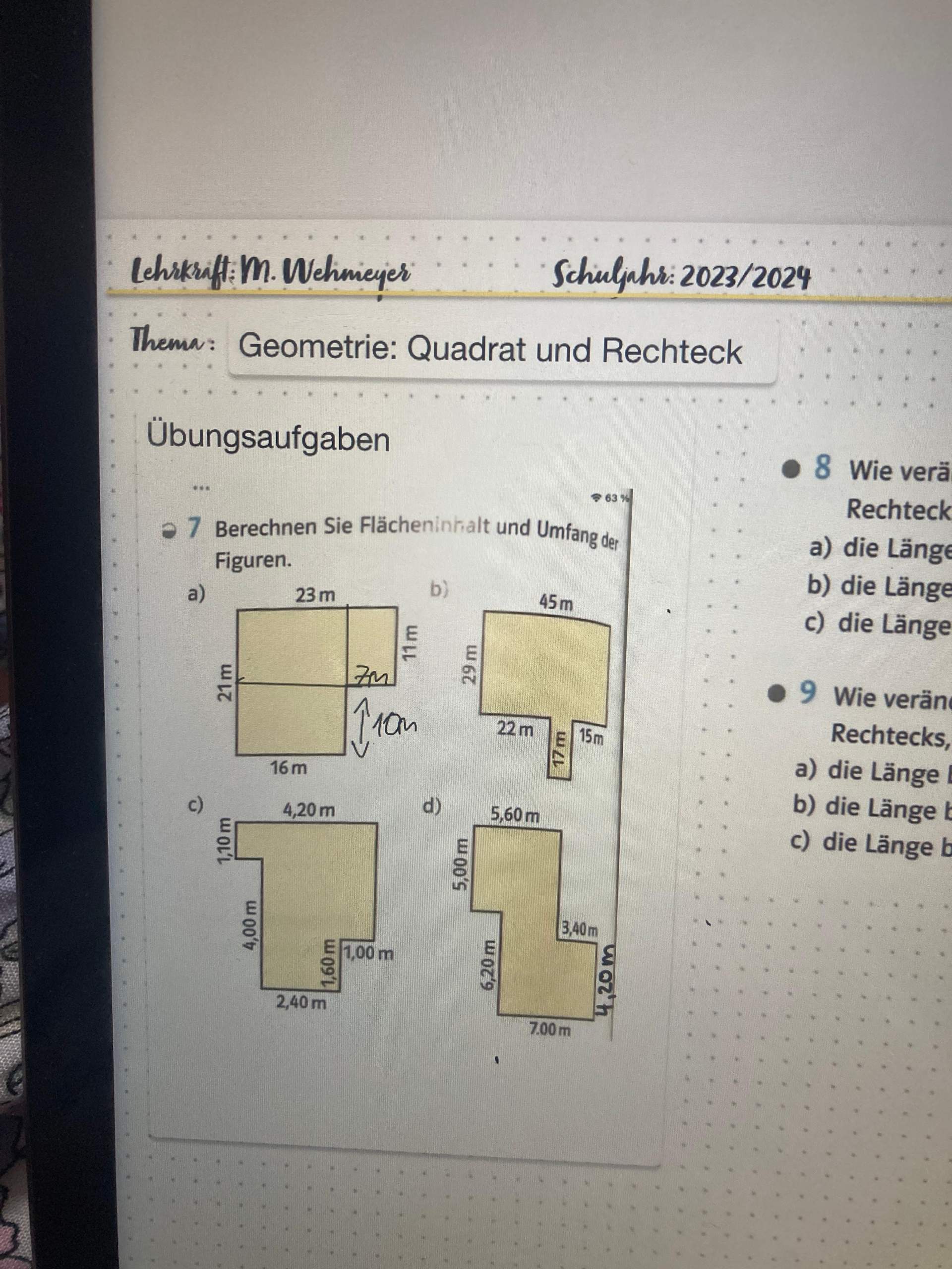 Kann mir einer einzeichnen bei den zusammengesetzten Flächen, wo die ...