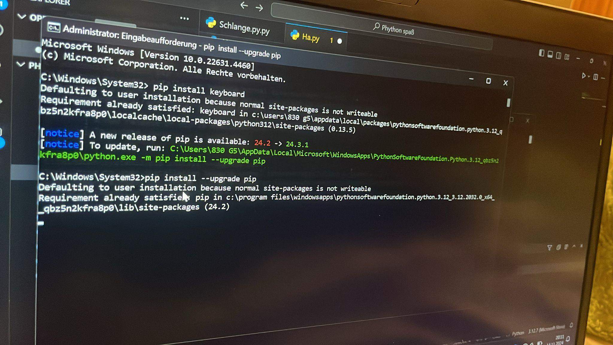 Kann mir jemand bei diesem Python downloade Problem helfen? (Keyboard ...