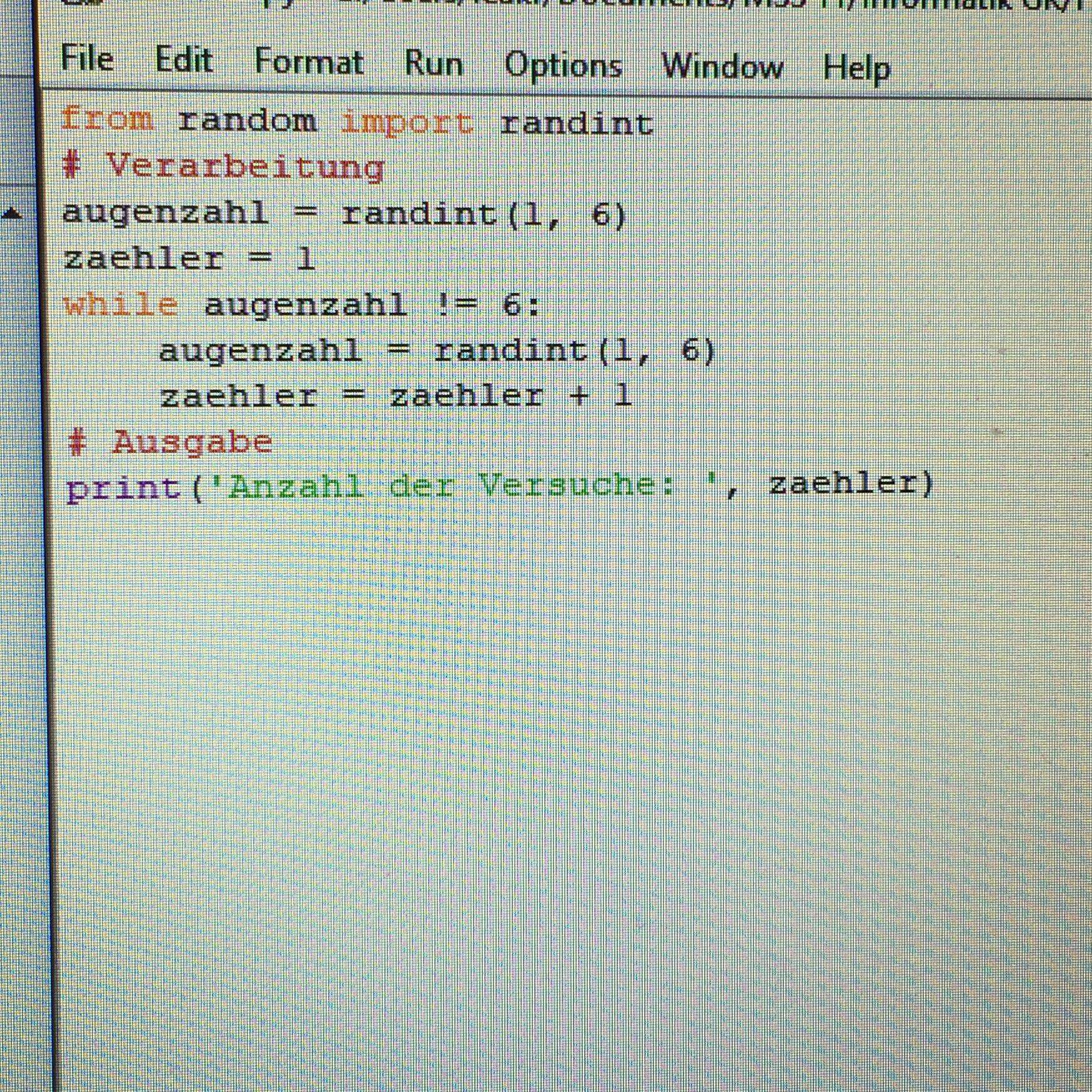 Kennt Sich Jemand Mit Python Aus Und Hat Schon Mit Inf Schule Gearbeitet Programm