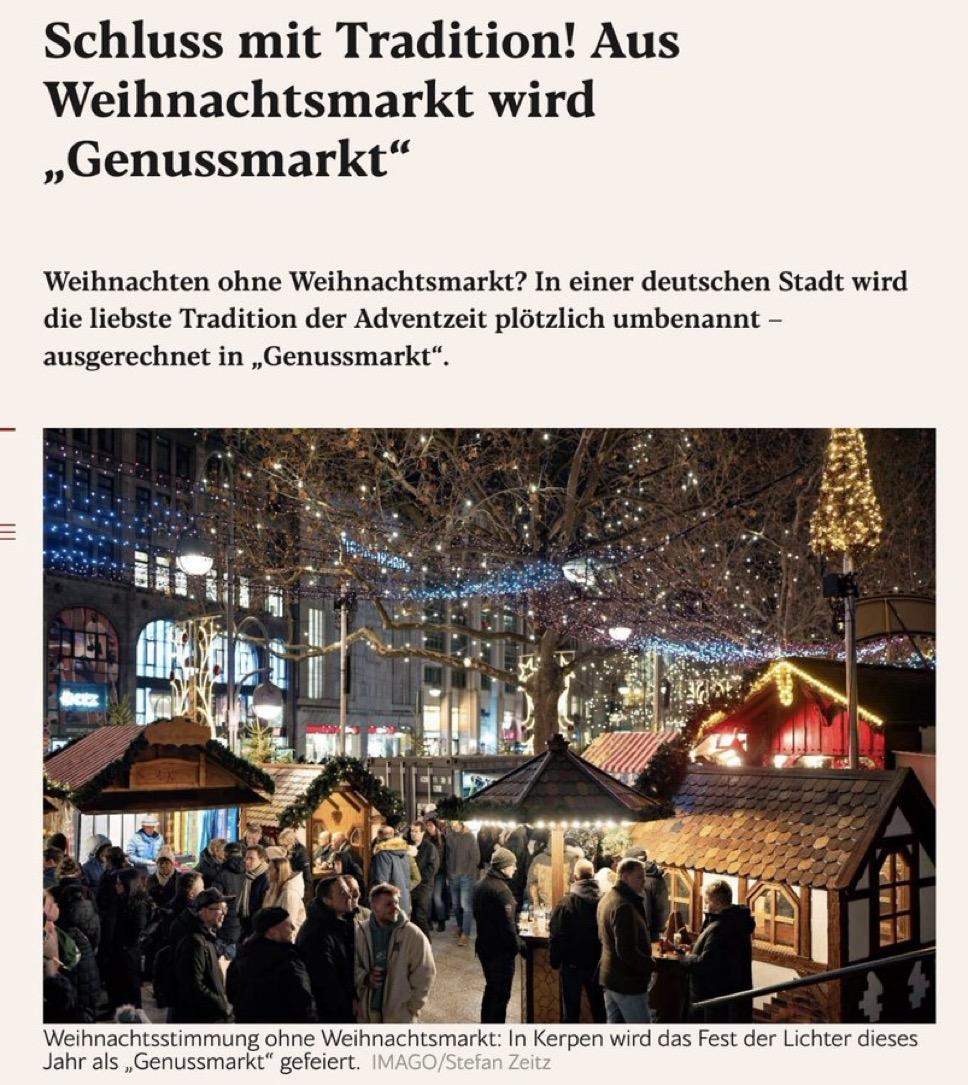 Kerpen: der Weihnachtsmarkt darf nicht mehr Weihnachtsmarkt heißen ...
