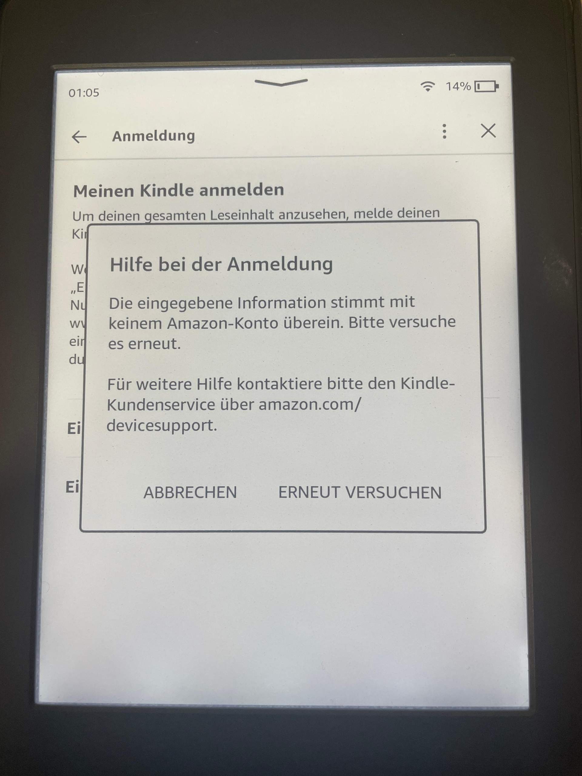 Kindel paperwhite gen.7 lässt sich nicht anmelden, was tun? (Elektronik, Kindle paperwhite ...