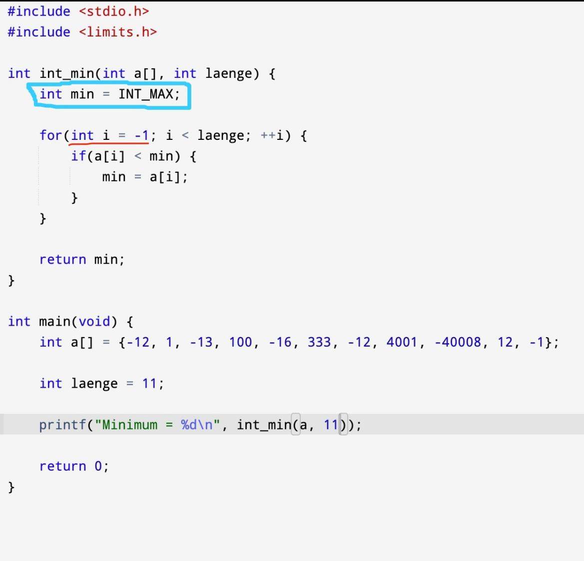 Kleinster Integer Im Array Minimum 