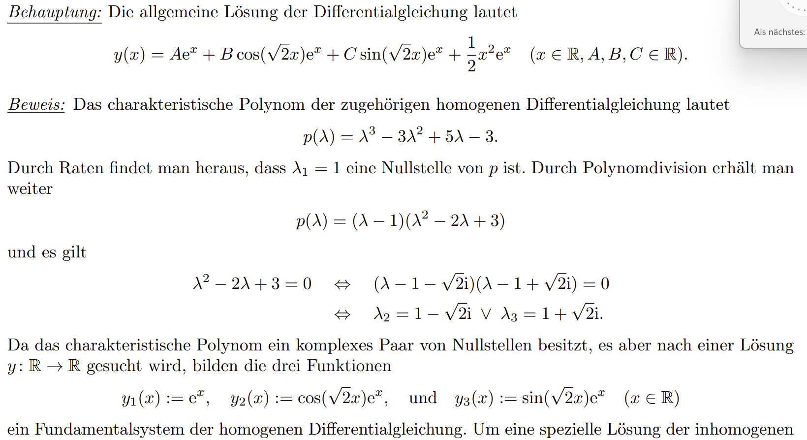 Komplexe Nullstellen, Lösung des Anfangswertproblems? (Mathematik, Funktion, Gleichungen)