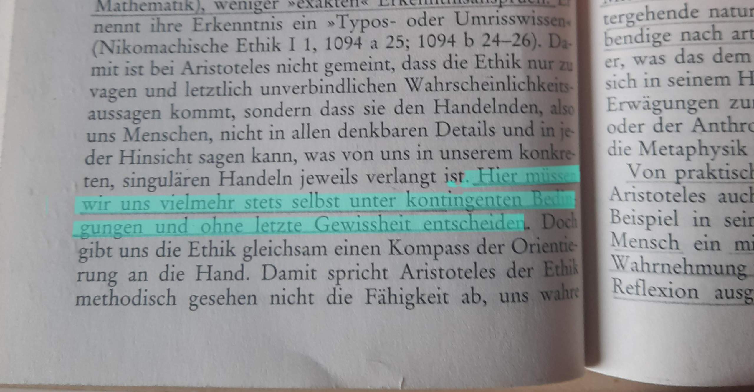 ,,kontingente Bedingungen" und ,,letzte Gewissheit"? (Ethik, Aristoteles)