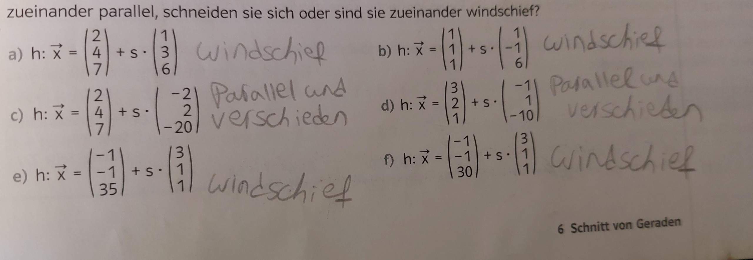 Lagebeziehung der Geraden? (rechnen, Gleichungen, Vektoren)