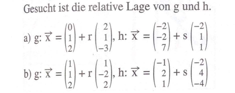Lagebeziehungen Geraden Berechnung mit Vektoren? (rechnen, Funktion, Gleichungen)