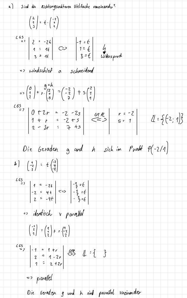Lagebeziehungen Geraden Berechnung mit Vektoren? (rechnen, Funktion ...