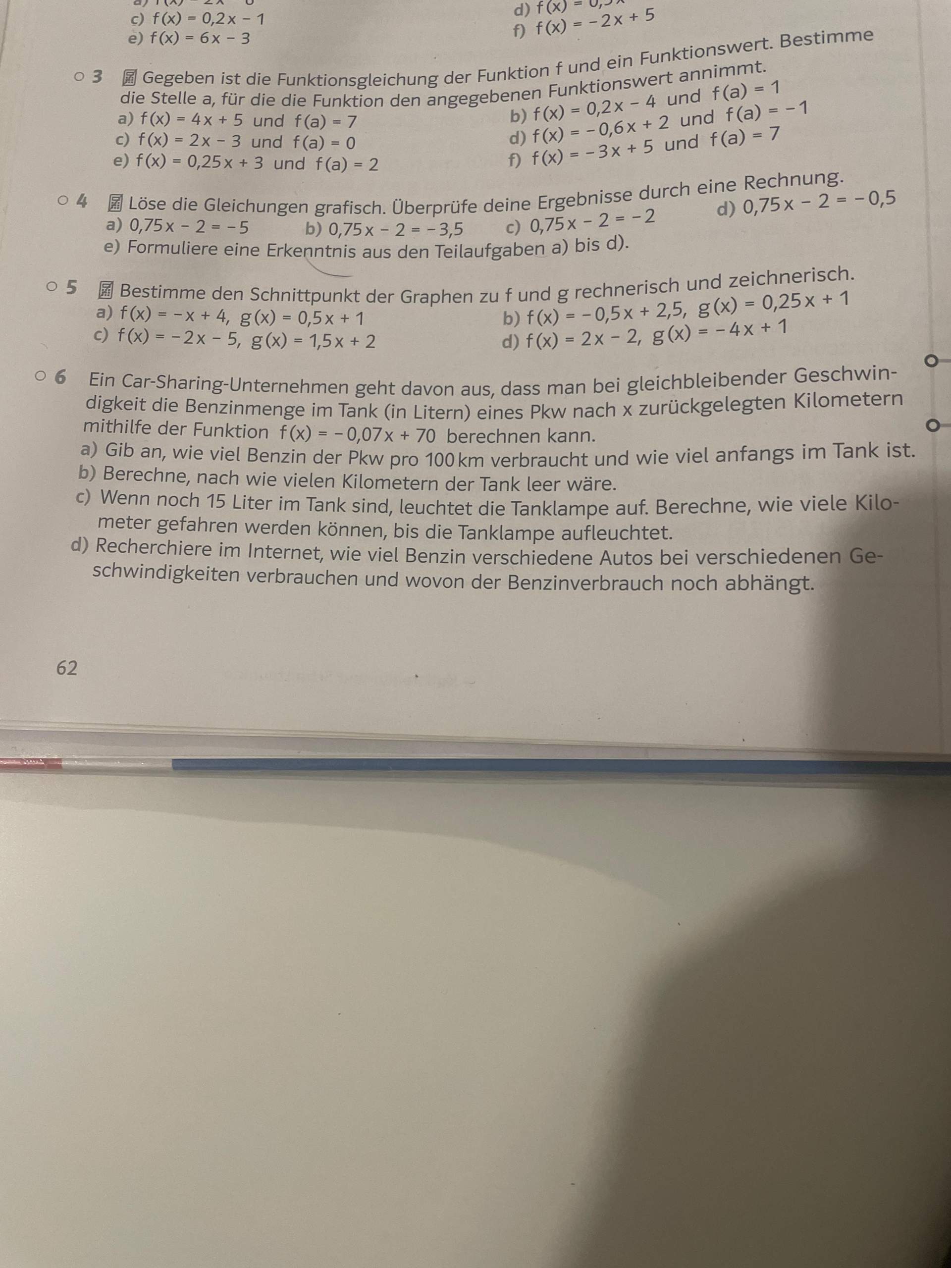 lambacher schweizer 8 S.62 Nr 6? (rechnen, Funktion, Gleichungen)