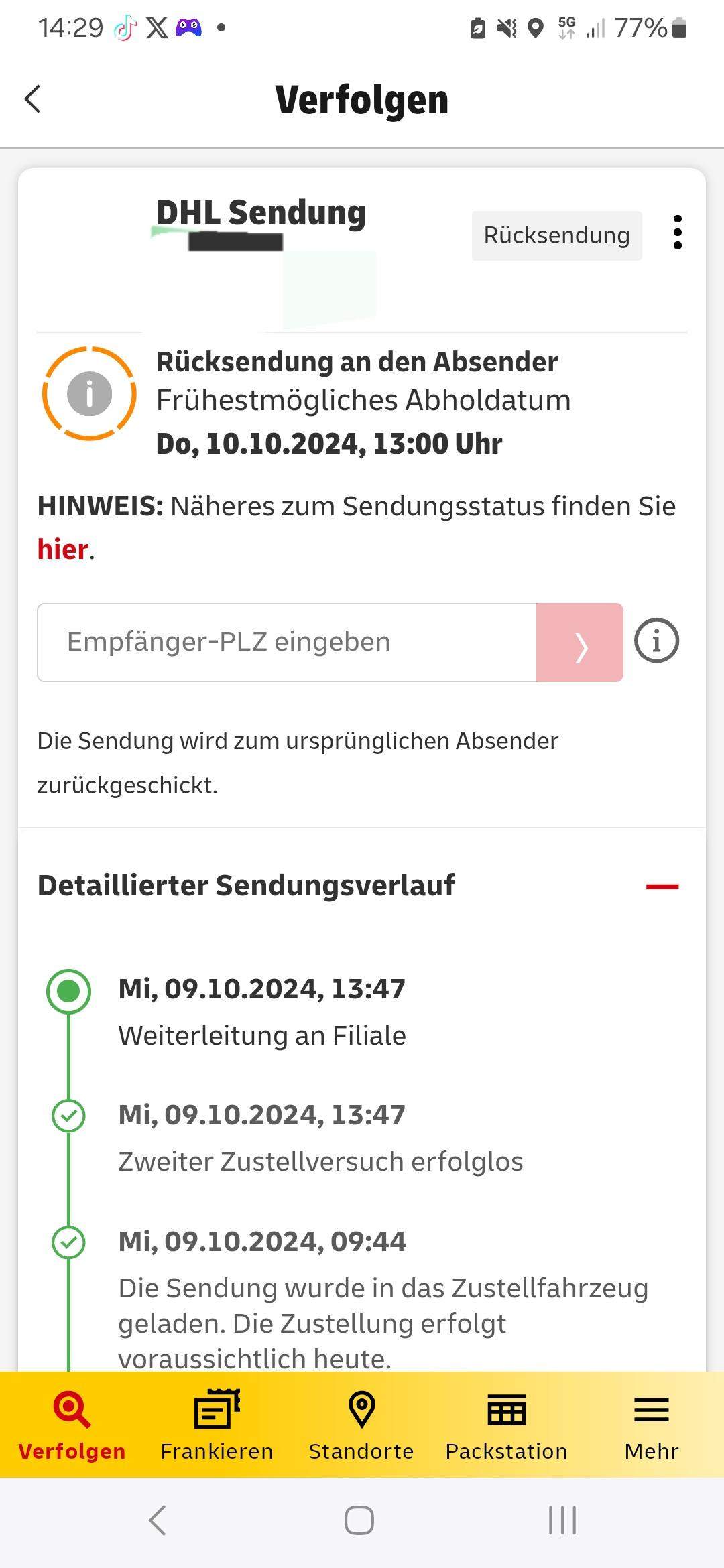 Landet es nun wirklich beim Absender? (Post, Versand, Paket)