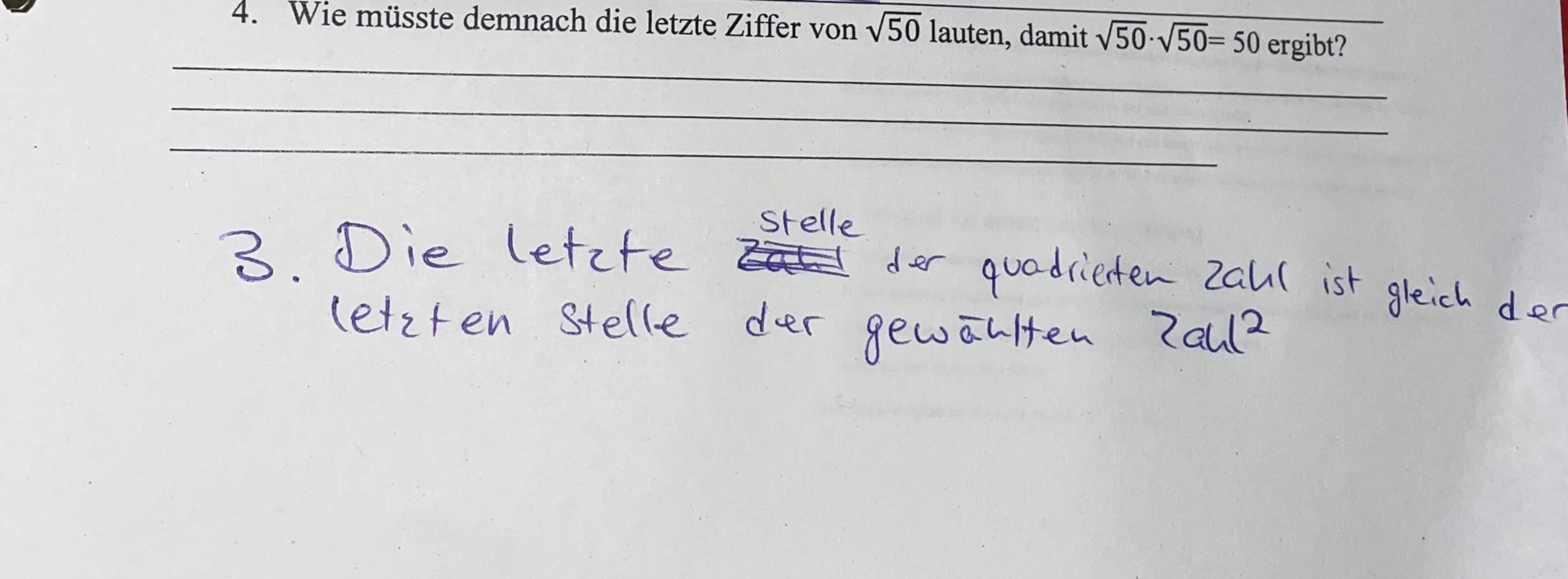 Letze Ziffer Wurzel 50, damit √50•√50=50 ergibt? (Mathematik, Zahlen)