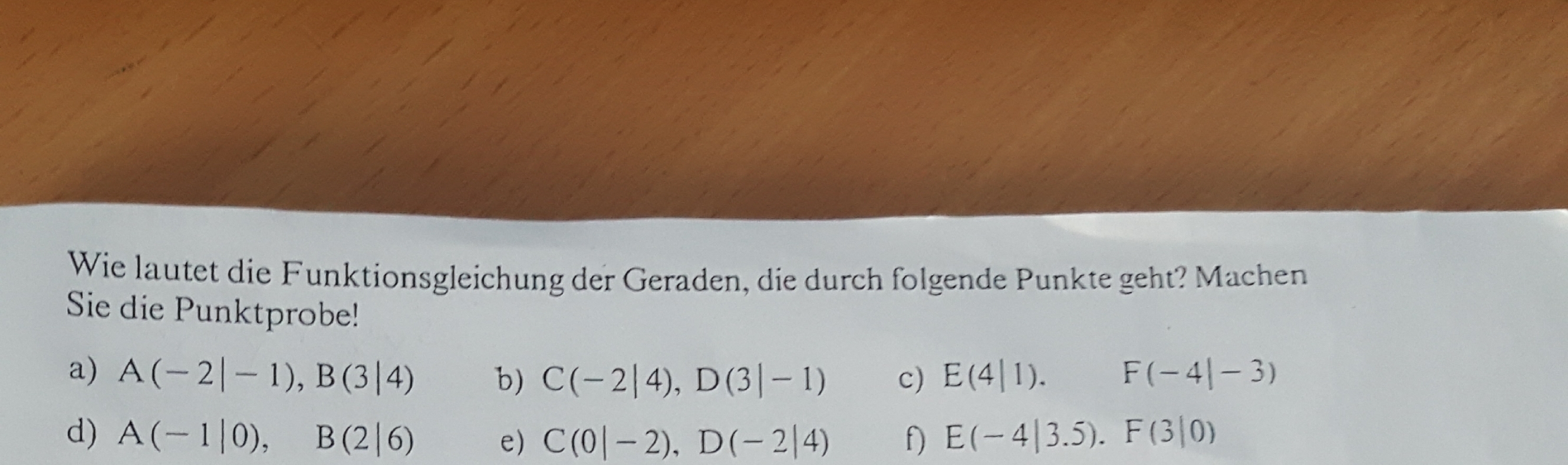 lineare Funktion und Punktprobe? (Schule, Mathe, Mathematik)