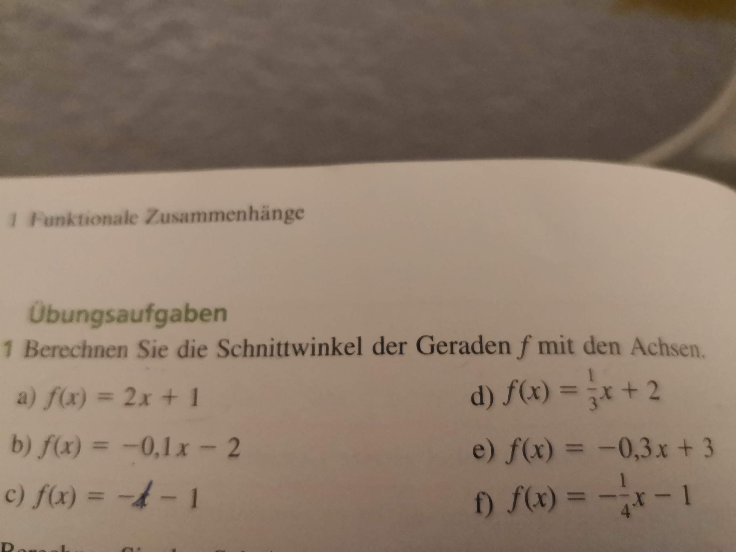 Lineare Funktion(berechnen Sie die schnittwinkel der gerade f mit den ...