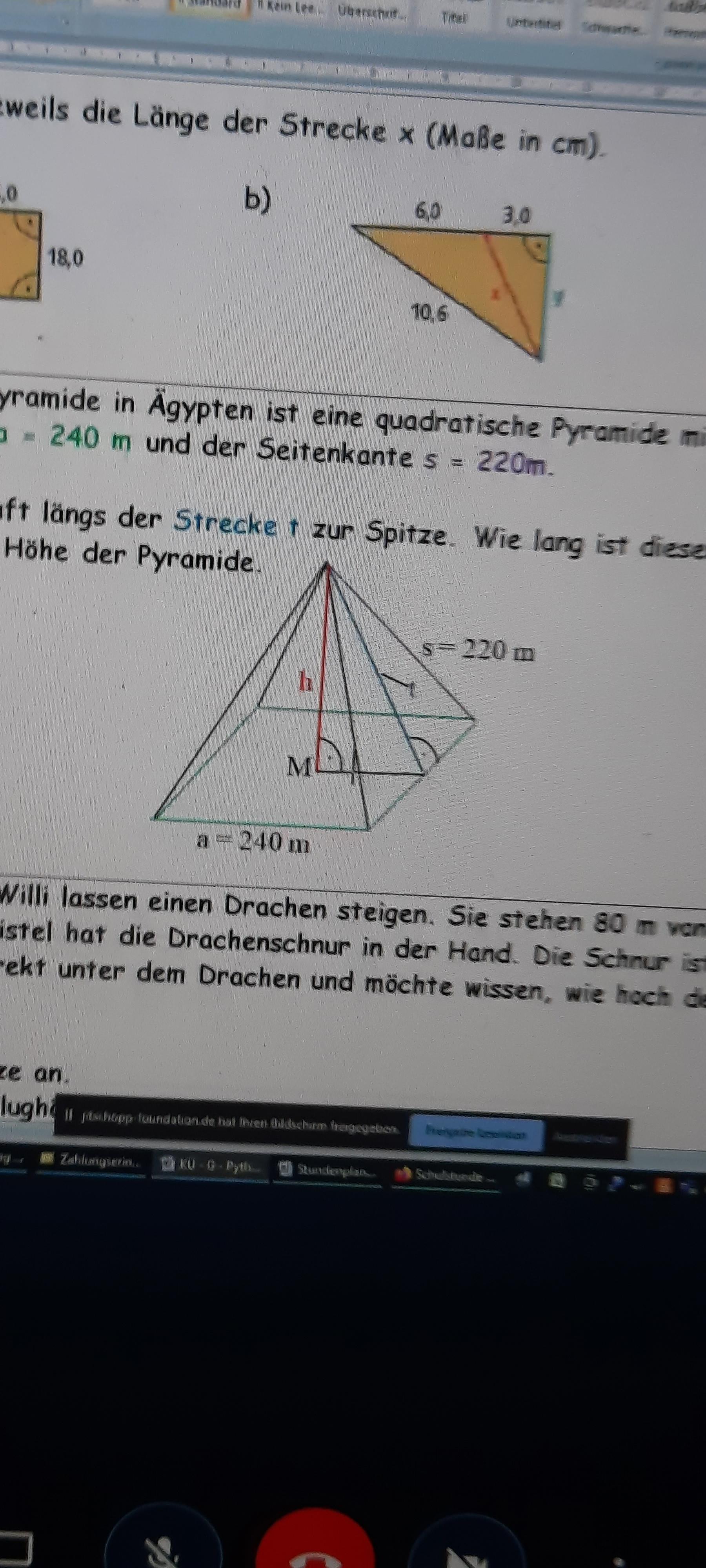 Lösung mathe pyramide satz des Pythagoras? (Schule, Mathematik)