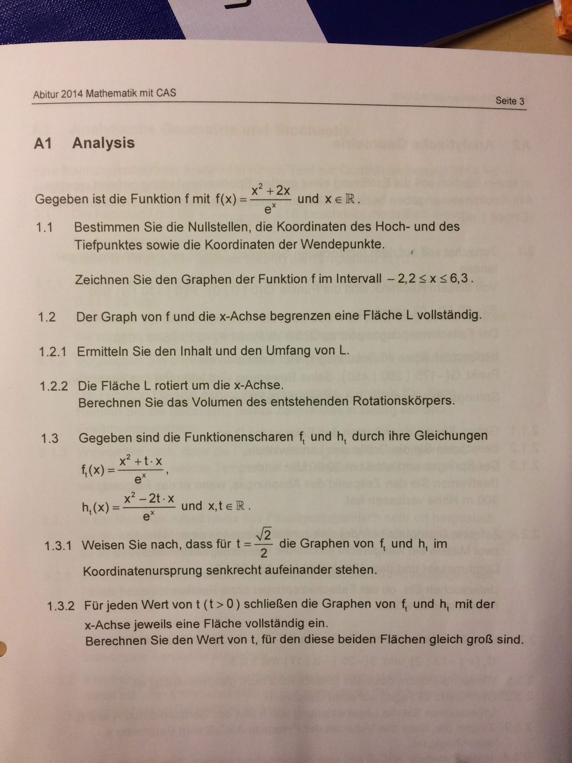 Lösungen/Hilfe für Mathe Abituraufgabe analysis A1 (2014)? (Schule ...