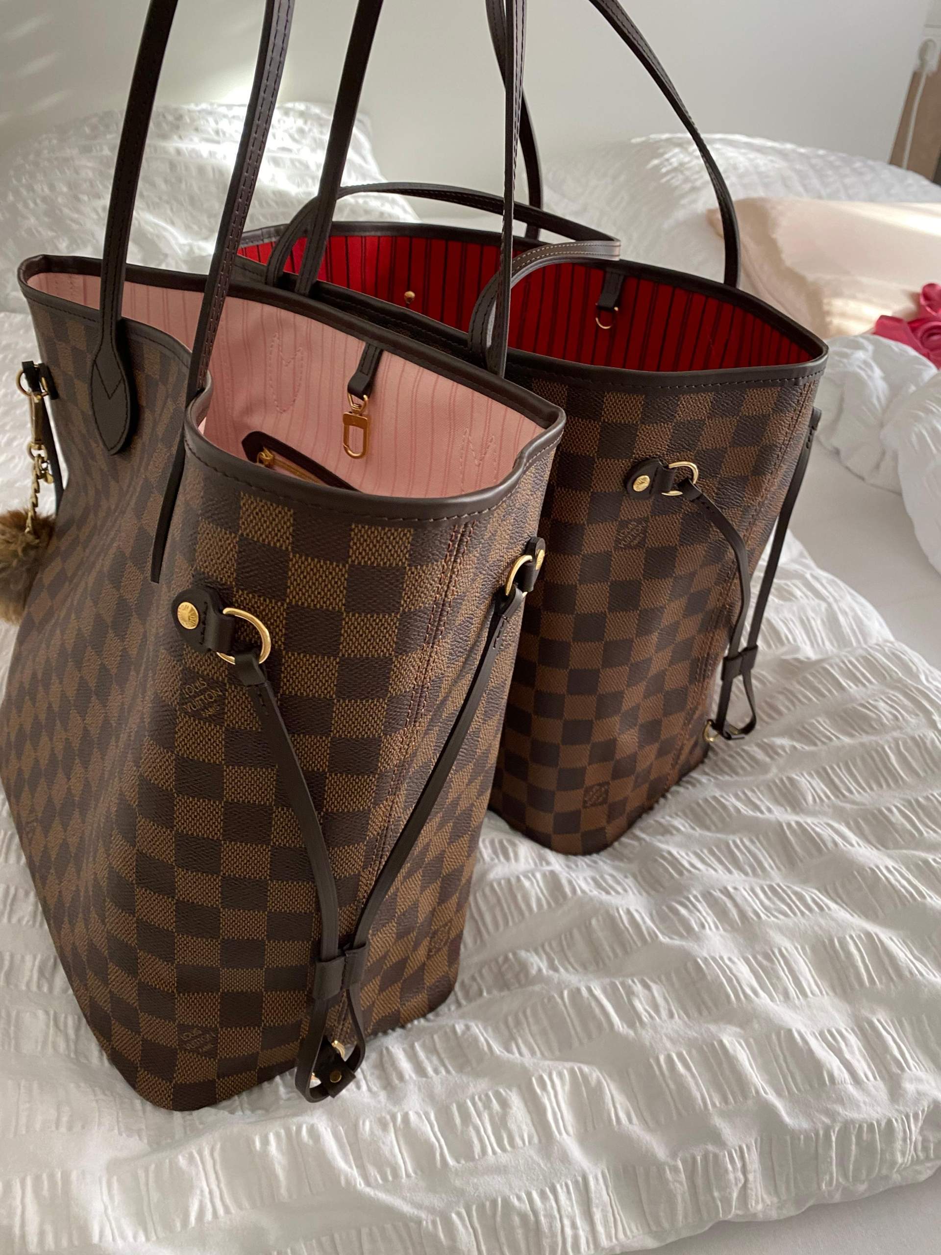Louis Vuitton Neverfull mm Damier eben Rose Ballerine oder cherry ...