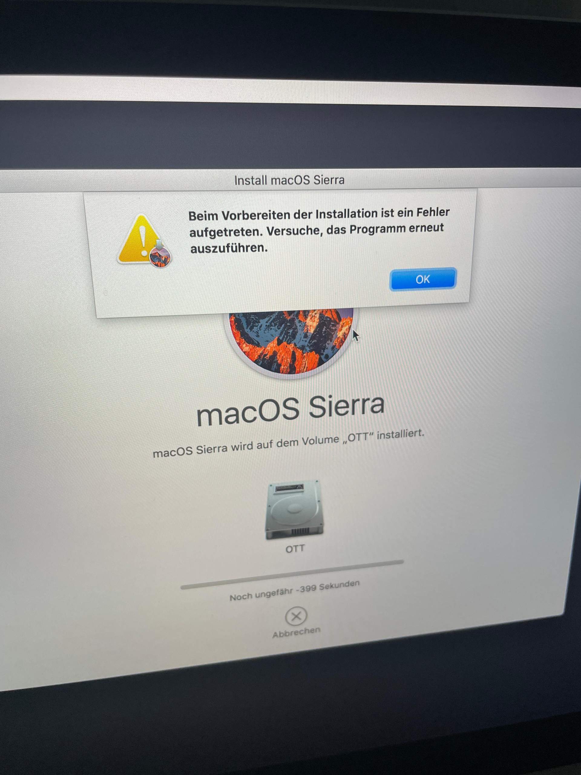 MacOS Sierra kann nicht installieren? (Software)